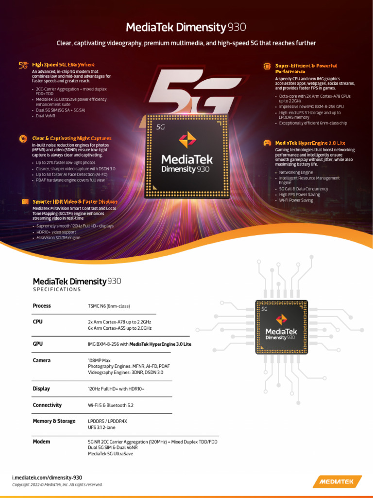 MediaTek Dimensity-930-Infographic | PDF | Graphics Processing Unit | Central Processing Unit