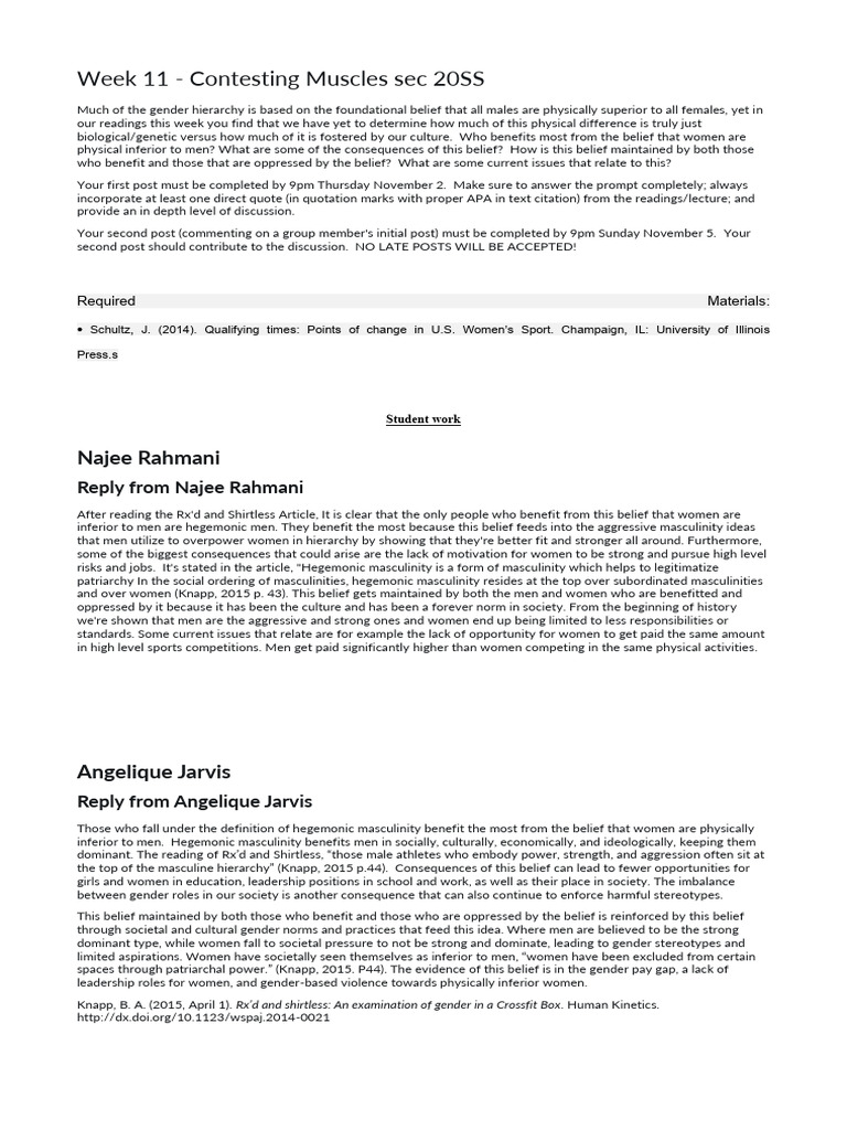 WONE IN SPORTS DISCUSSION Week 11 Contesting Muscles Sec 20S | PDF ...