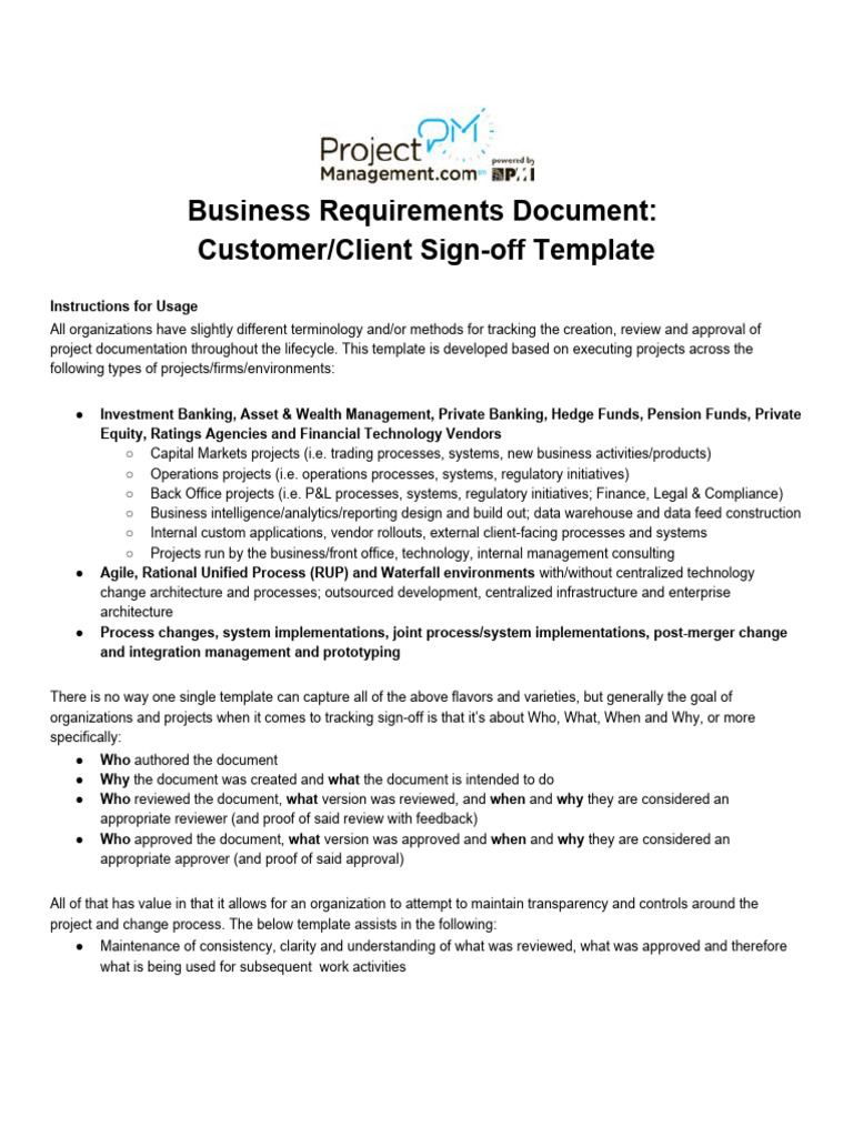 BRD Customer Client Sign Off | PDF | Share Point | Specification ...