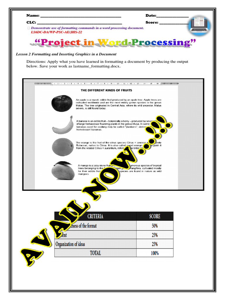 LS6-Word Processing-Lesson 2 Template | PDF