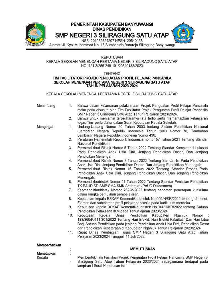 Tim Fasilitator P5 SMPN 3 Siliragung | PDF | Karier & Perkembangan