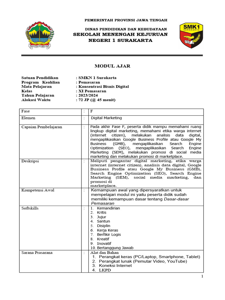 MODUL AJAR - Digital Marketing | PDF