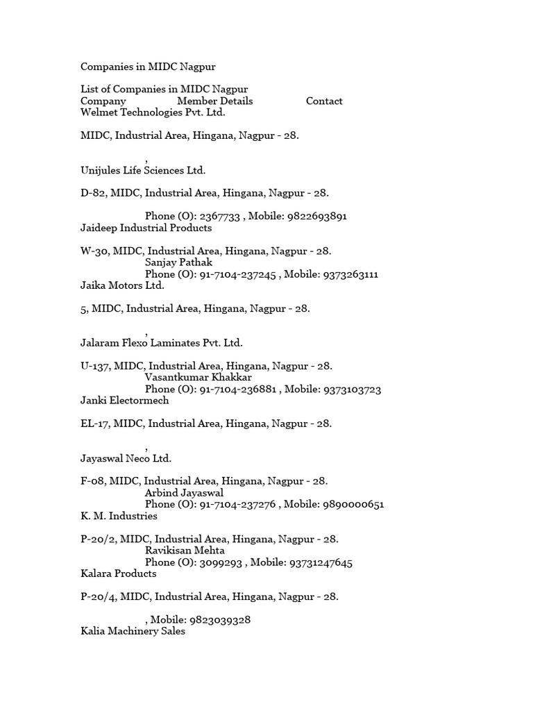 Companies Butibori MIDC | PDF | Materials | Secondary Sector Of The Economy