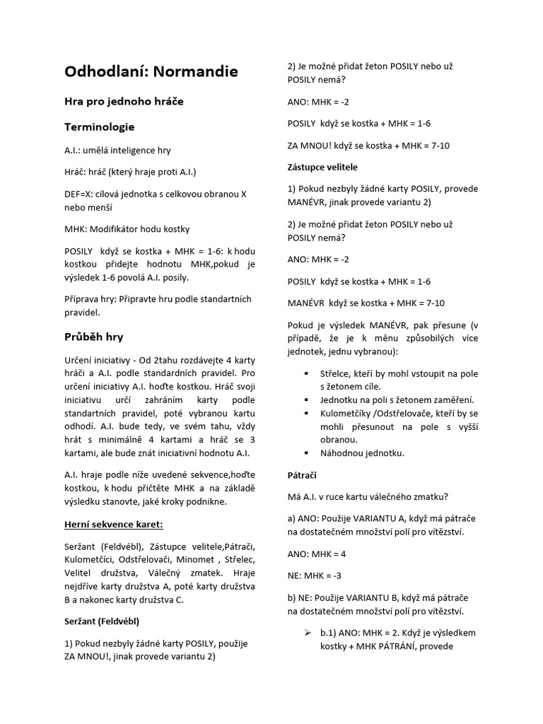 Odhodlani Normandie Odhodlani Normandie Pravidla Hry Pro 1 Hrace CZ | PDF