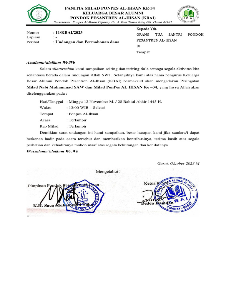 Undangan Ortu Santri | PDF