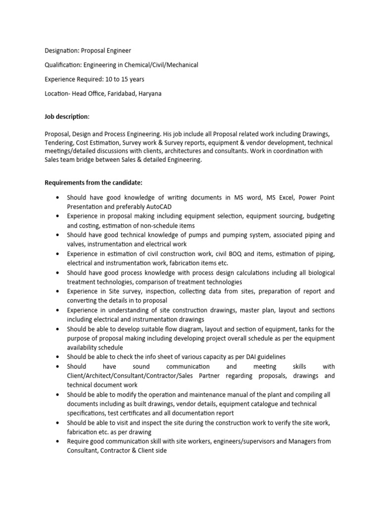 JD - Proposal Manager New | PDF | General Contractor | Engineering