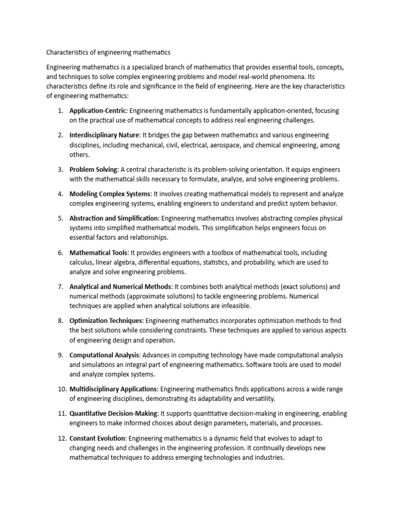 Characteristics of Engineering Mathematics | PDF | Engineering ...