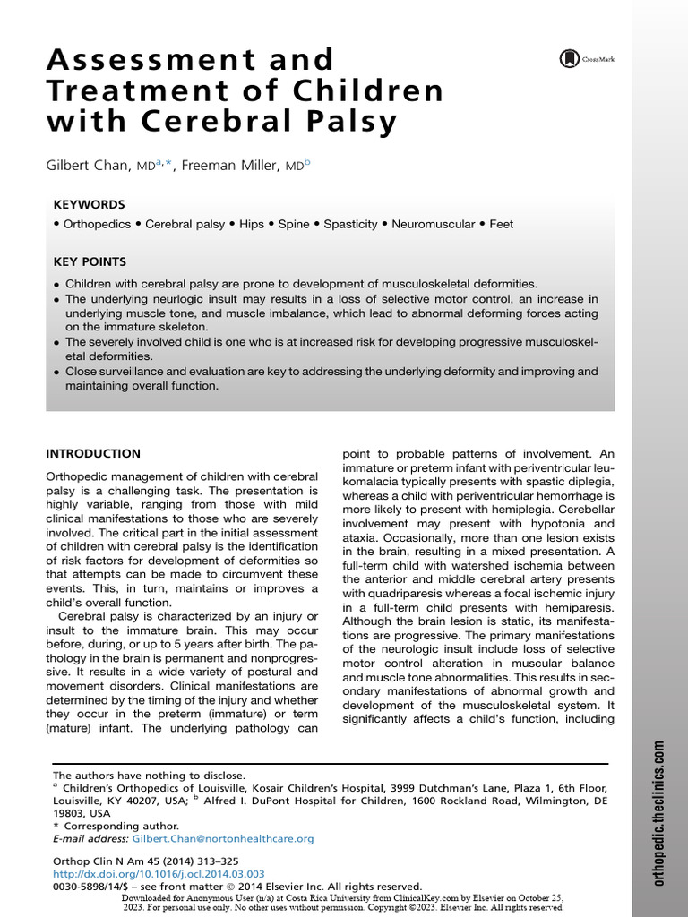 Assessment and Treatment of Children With Cerebral Palsy | PDF | Hip ...