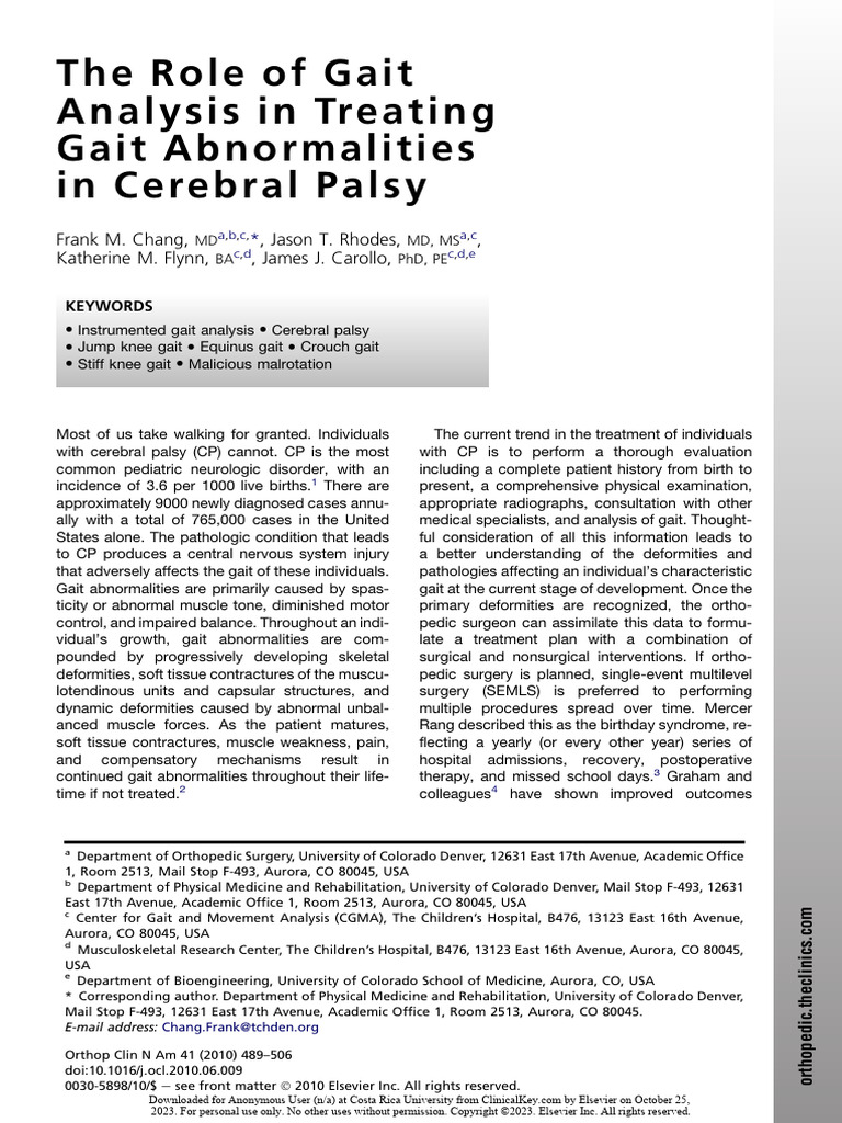 The Role of Gait Analysis in Treating Gait Abnormalities in Cerebral ...