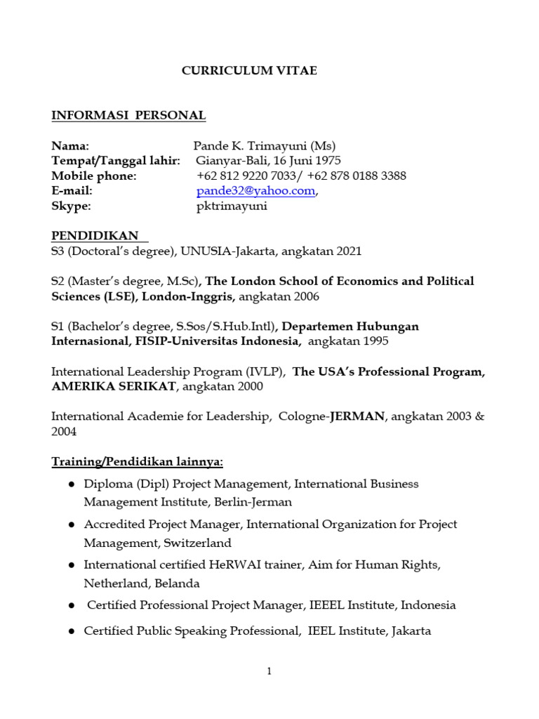 CV Bhs Indonesia Pande K. Trimayuni | PDF