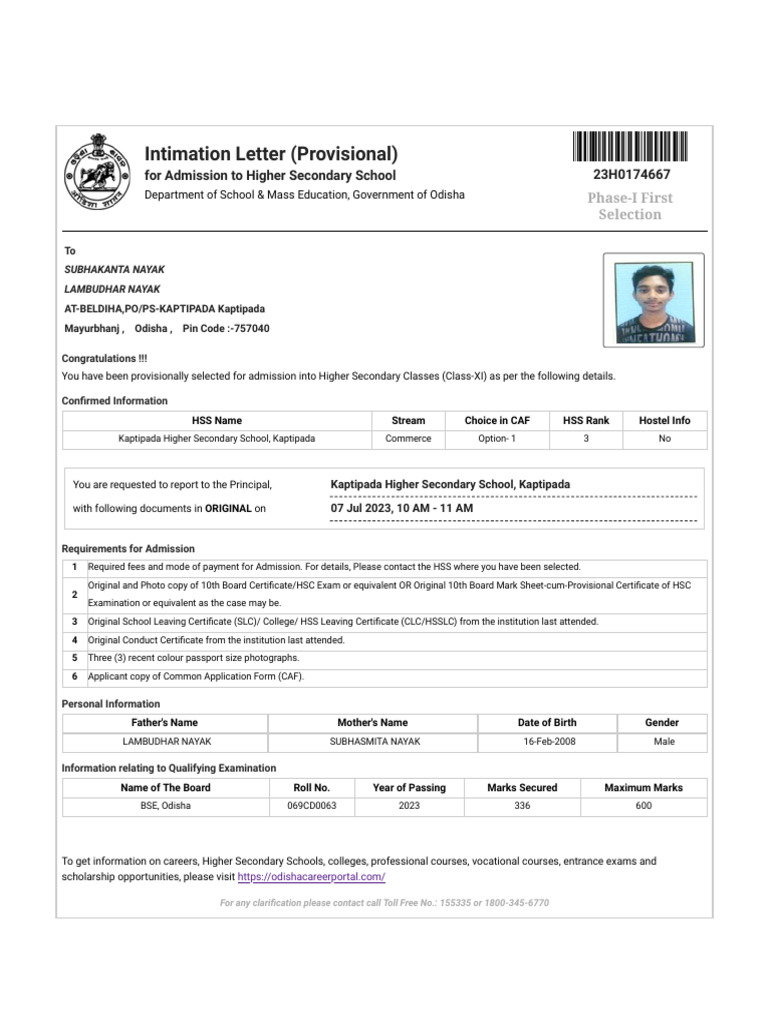 Intimation | PDF | University And College Admission | Educational Stages