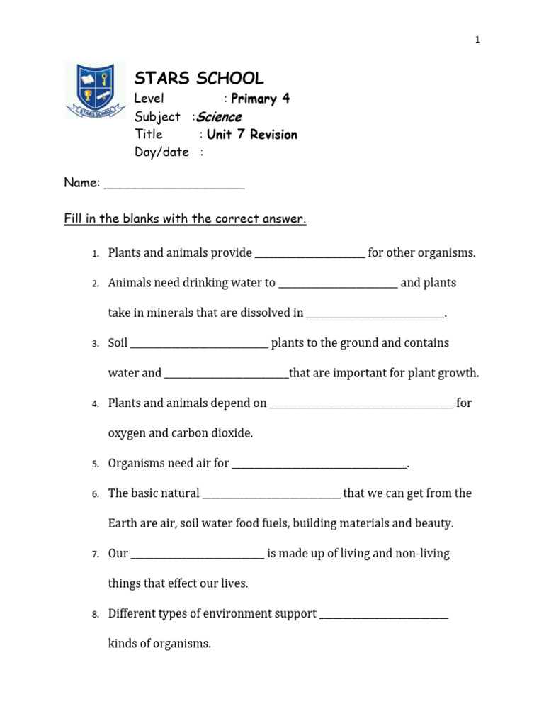 Science P4 Revision Unit 7 | PDF | Soil | Plants