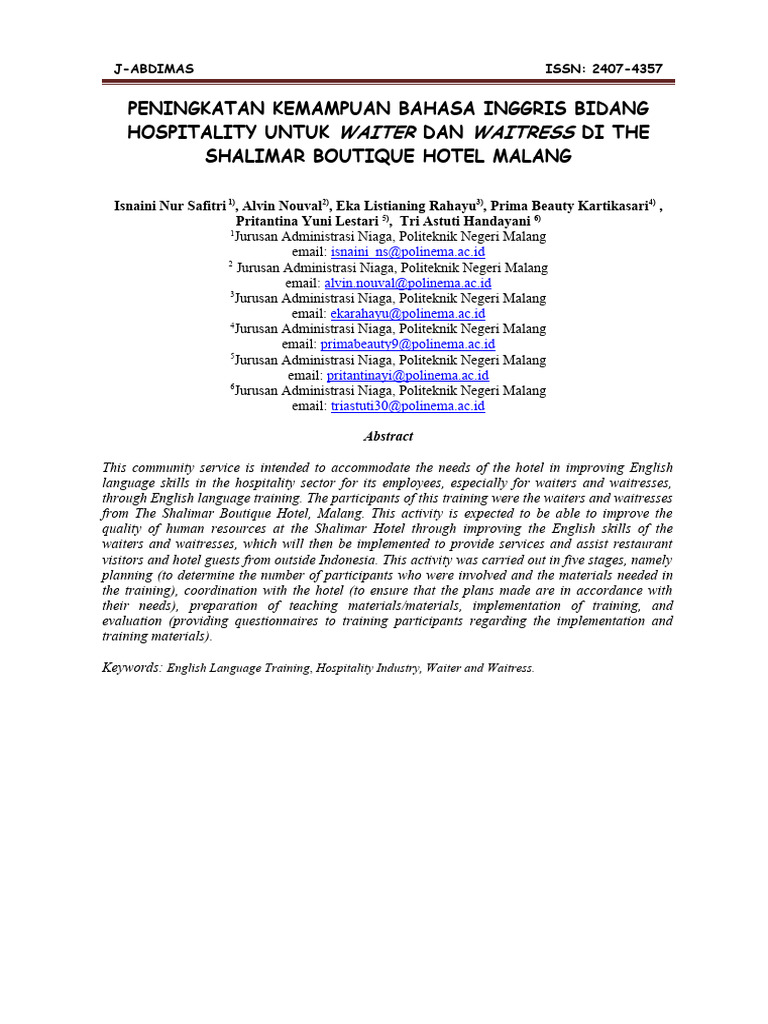 Jurnal Pengabdian Abdimas 22 | PDF | Waiting Staff | Buildings And ... Jurnal Pengabdian Abdimas 22 | PDF | Waiting Staff | Buildings And ...