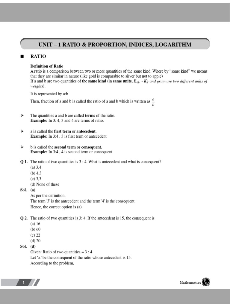 E-Books - Ratio Proportion Indices and Logarithm | PDF | Ratio ...