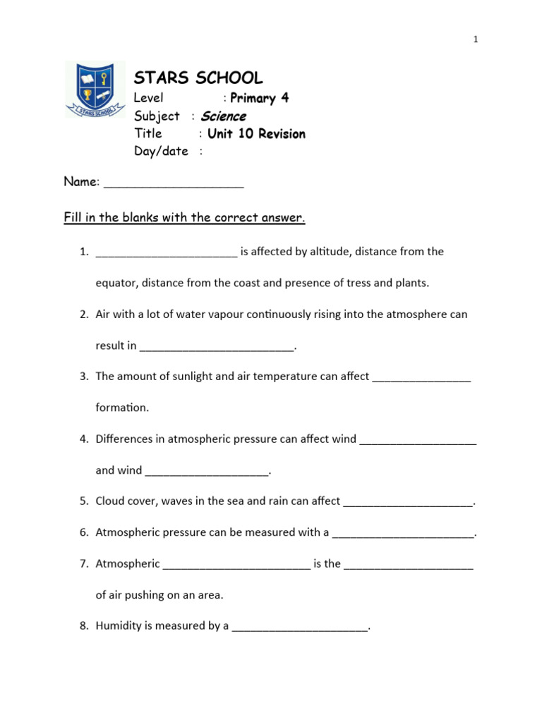 Science P4 Revision Unit 10 | PDF | Atmosphere Of Earth | Humidity