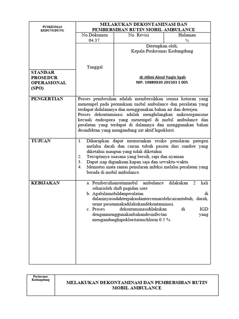 SPO Dekontaminasi Ambulance | PDF | Kesehatan Holistik