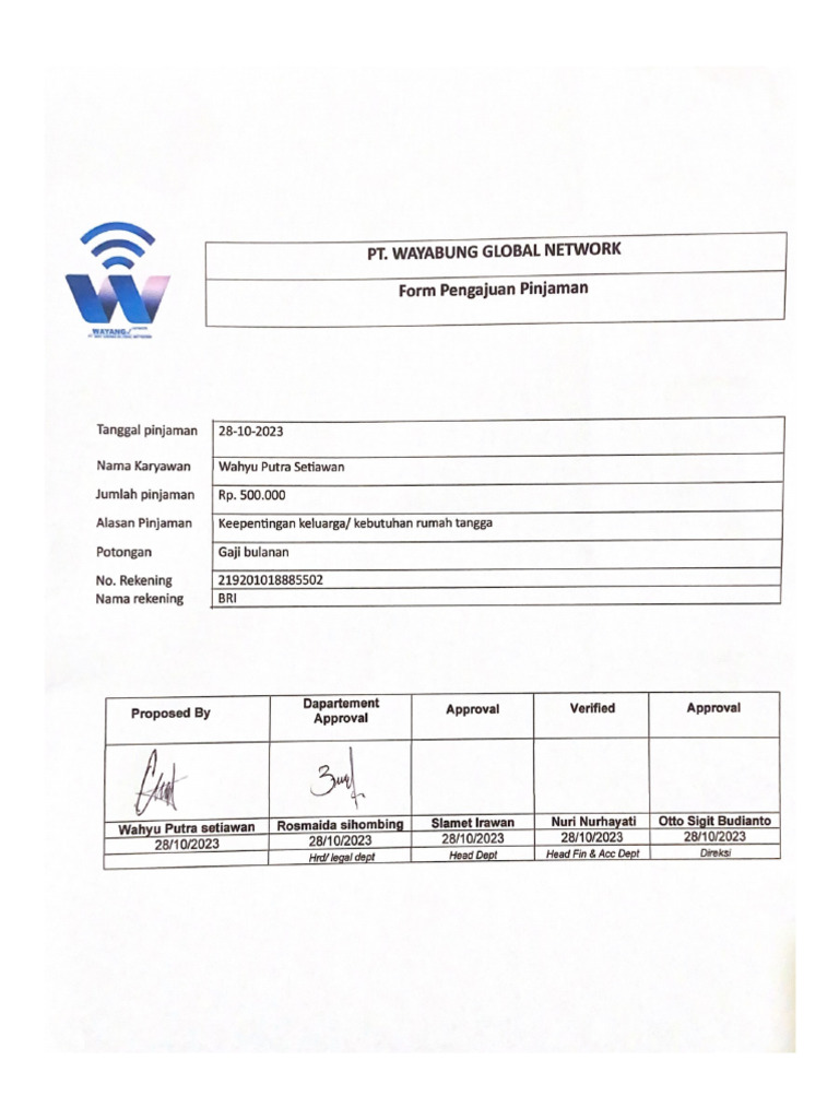 Form Pengajuan Pinjaman Karyawan | PDF