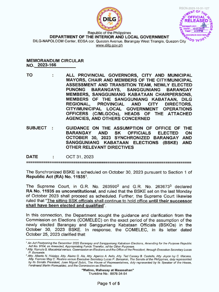 DILG - Memo Circular - 20231031 | PDF DILG - Memo Circular - 20231031 | PDF