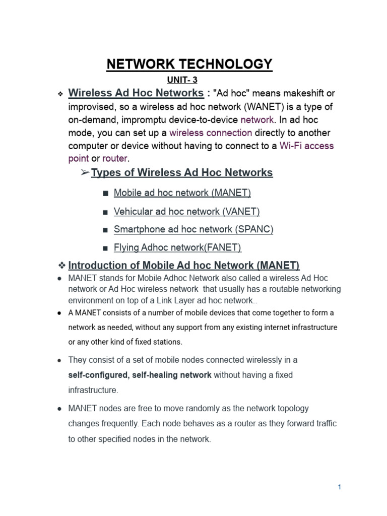 503 Unit 3 Mobile Ad Hoc Network 1 Pdf Wireless Ad Hoc Network