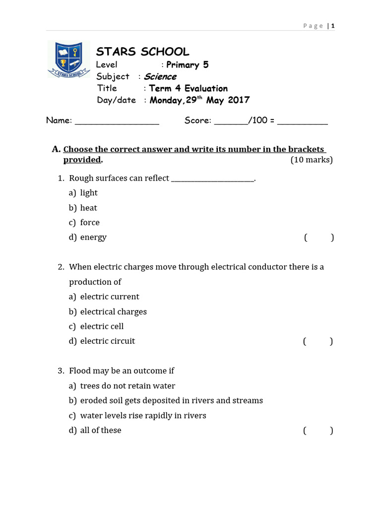 Science P5 Evaluation Term 4 | PDF | Planets | Solar System
