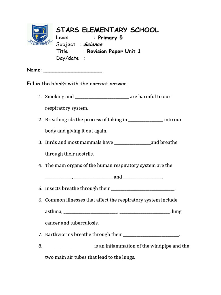Primary 5 Science Revision | PDF | Respiratory System | Lung