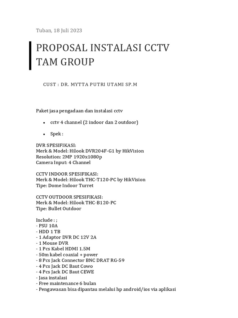 CCTV Installation Proposal | PDF