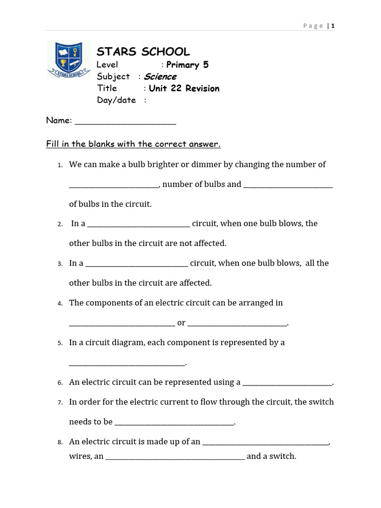Primary 5 Science Unit 22 Revision | PDF | Series And Parallel Circuits ...