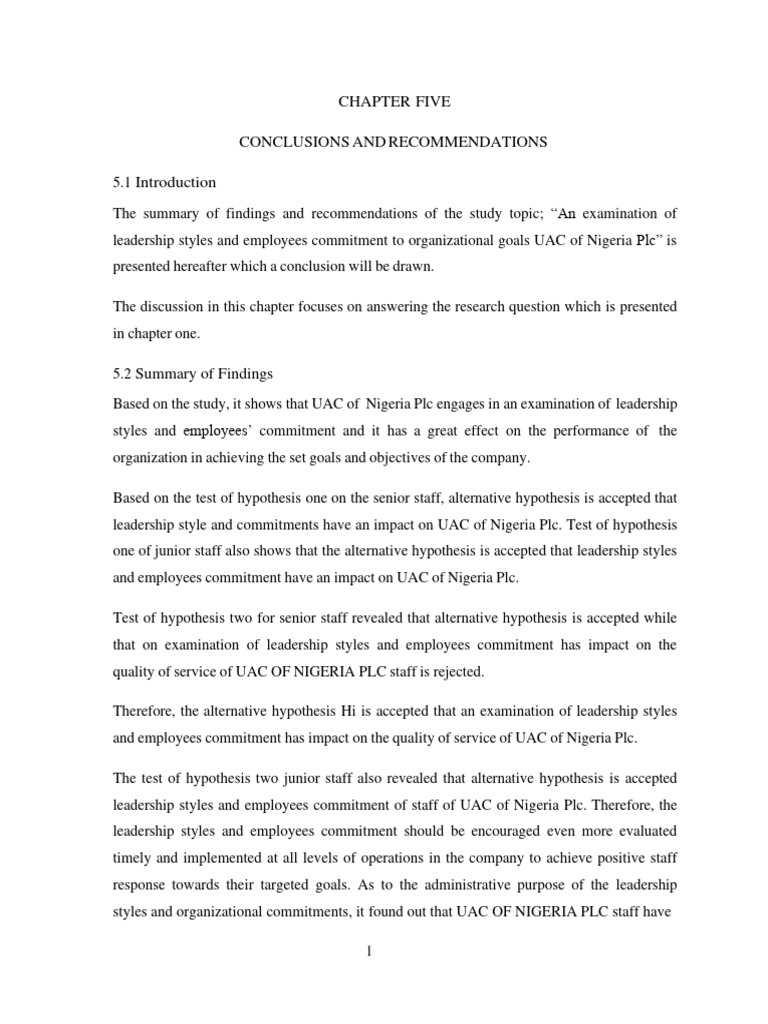 Chapter Five Conclusions and Recommendations | PDF | Leadership ...