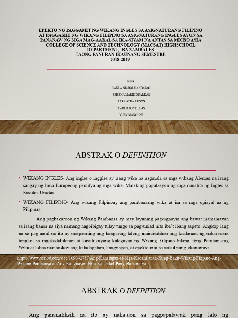 Epekto NG Paggamit NG Wikang Filipino Sa Asignaturang | PDF Epekto NG Paggamit NG Wikang Filipino Sa Asignaturang | PDF