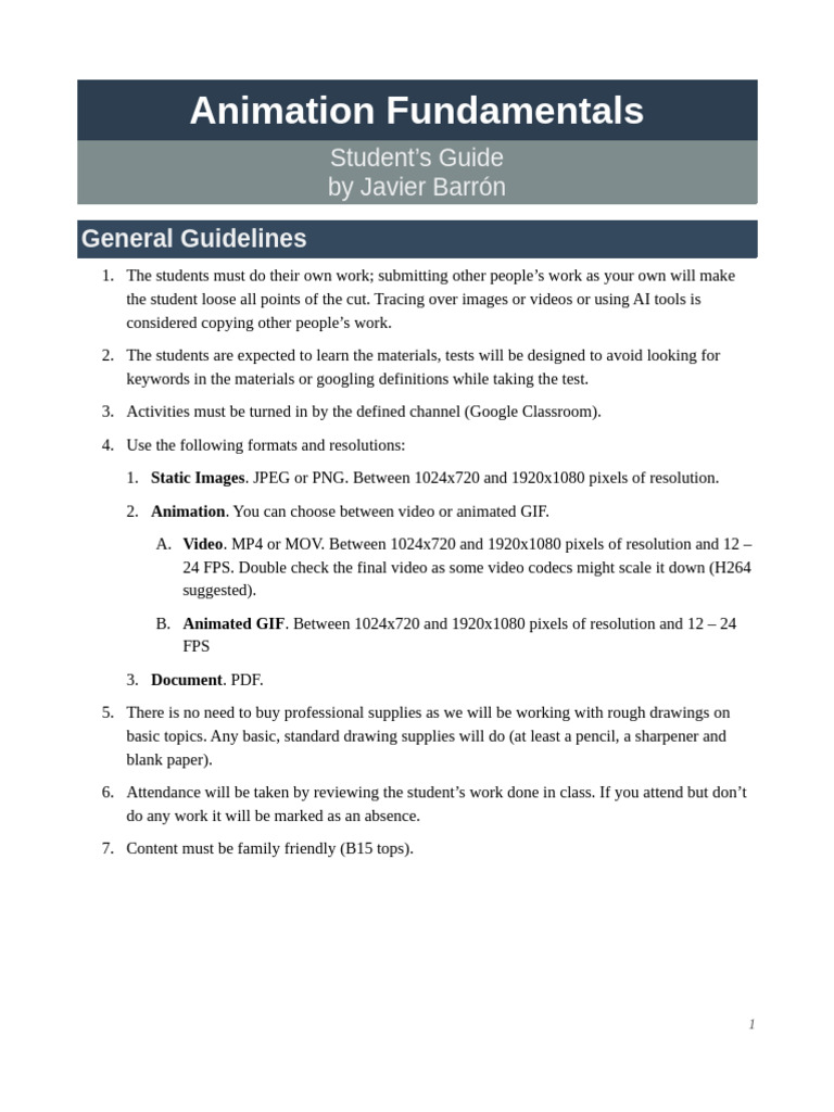 Animation Fundamentals - Student's Guide | PDF | Animation | Video