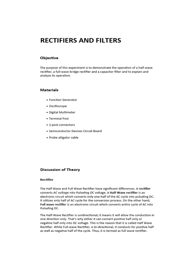Rectifiers and Filters | PDF | Rectifier | Power Supply