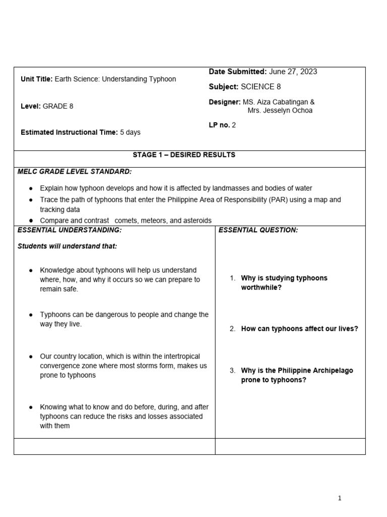 LP 2-Earth Science-Grade 8 | PDF | Tropical Cyclones | Meteoroid