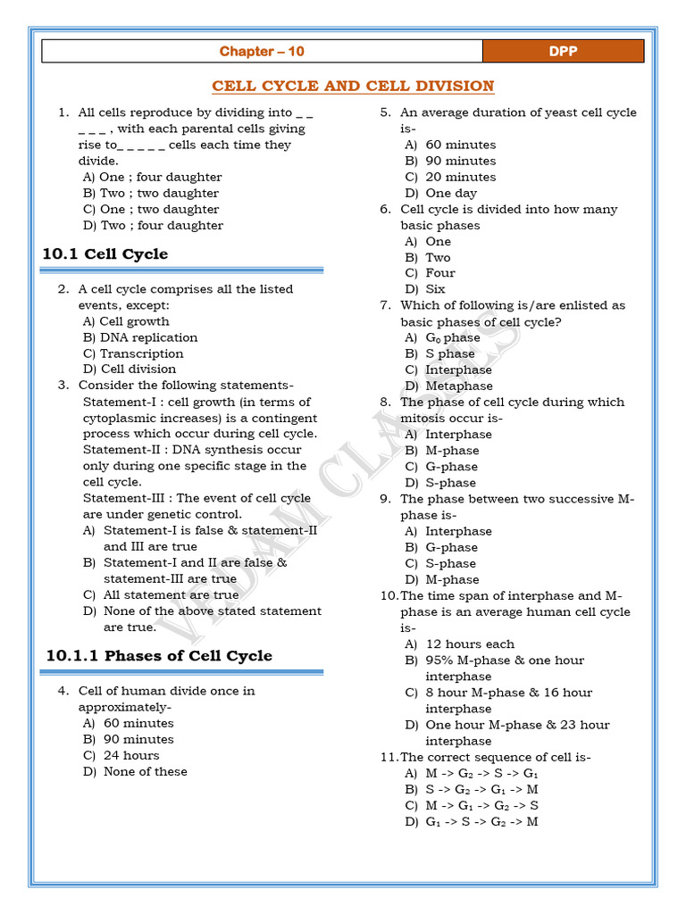 XI CH - 10 Cell Cycle and Cell Division | PDF | Meiosis | Mitosis