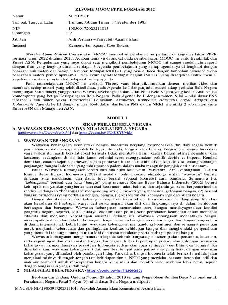 M.yusuf - Jurnal Mooc PPPK 2023 | PDF