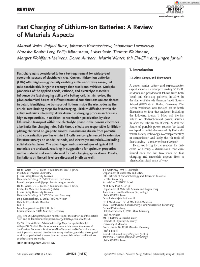Fast Charging of Lithium-Ion Batteries - A Review of Materials Aspects | PDF | Lithium Ion ...