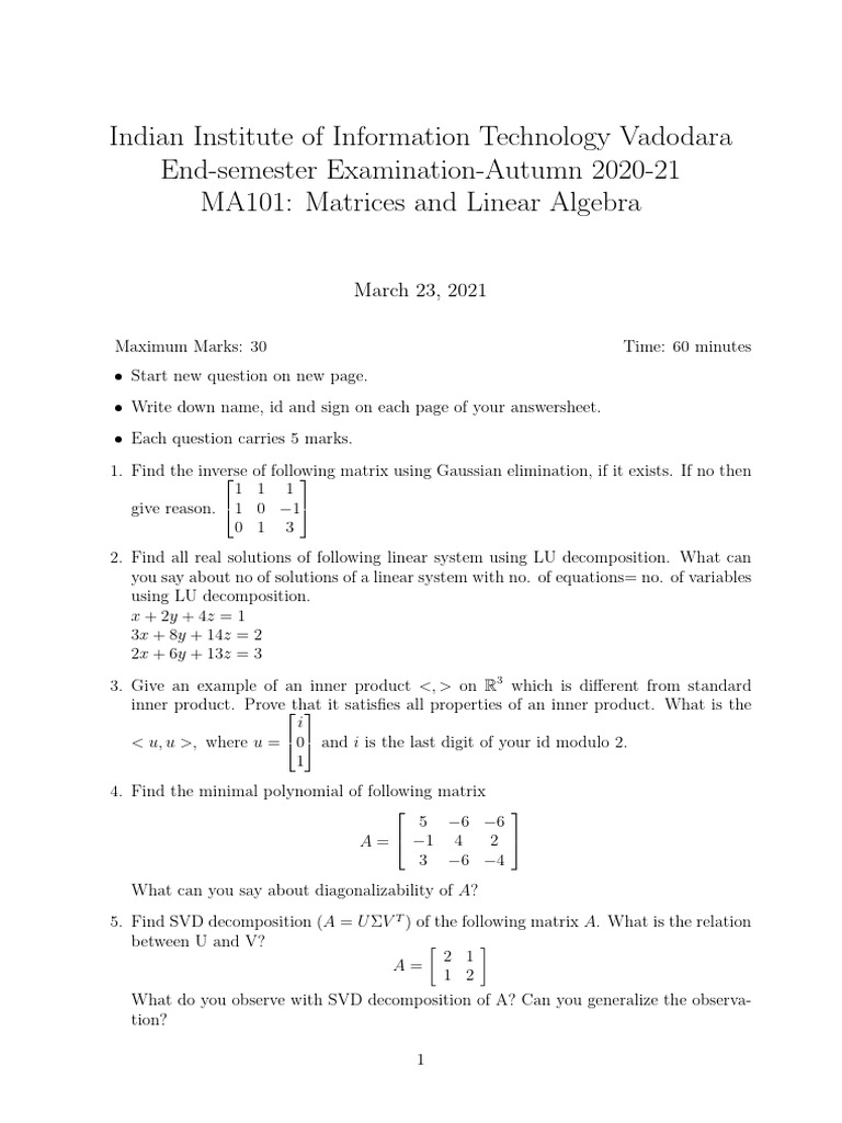 MA101 Endsem | PDF | Computers