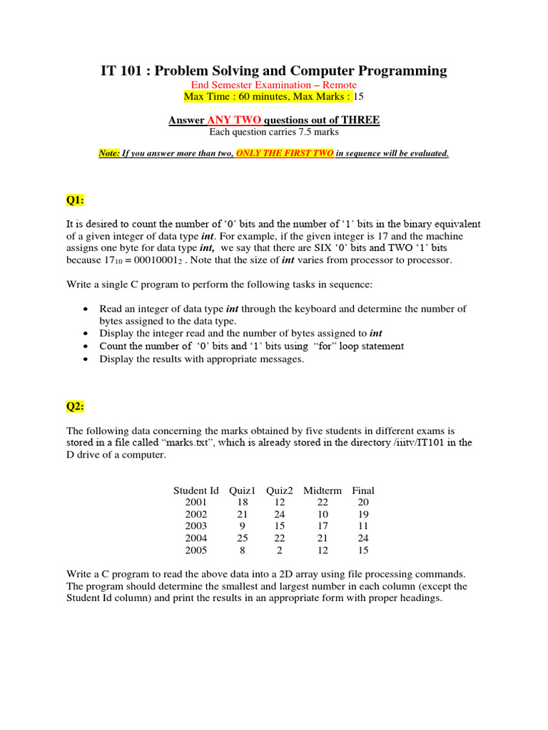 It End Sem | PDF | Integer (Computer Science) | Bit