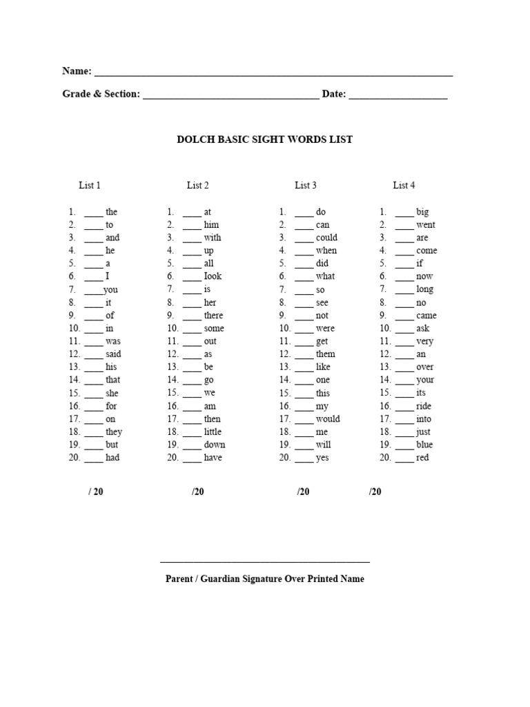 Dolch Basic Sight Words | PDF | Career & Growth | Language Arts ...