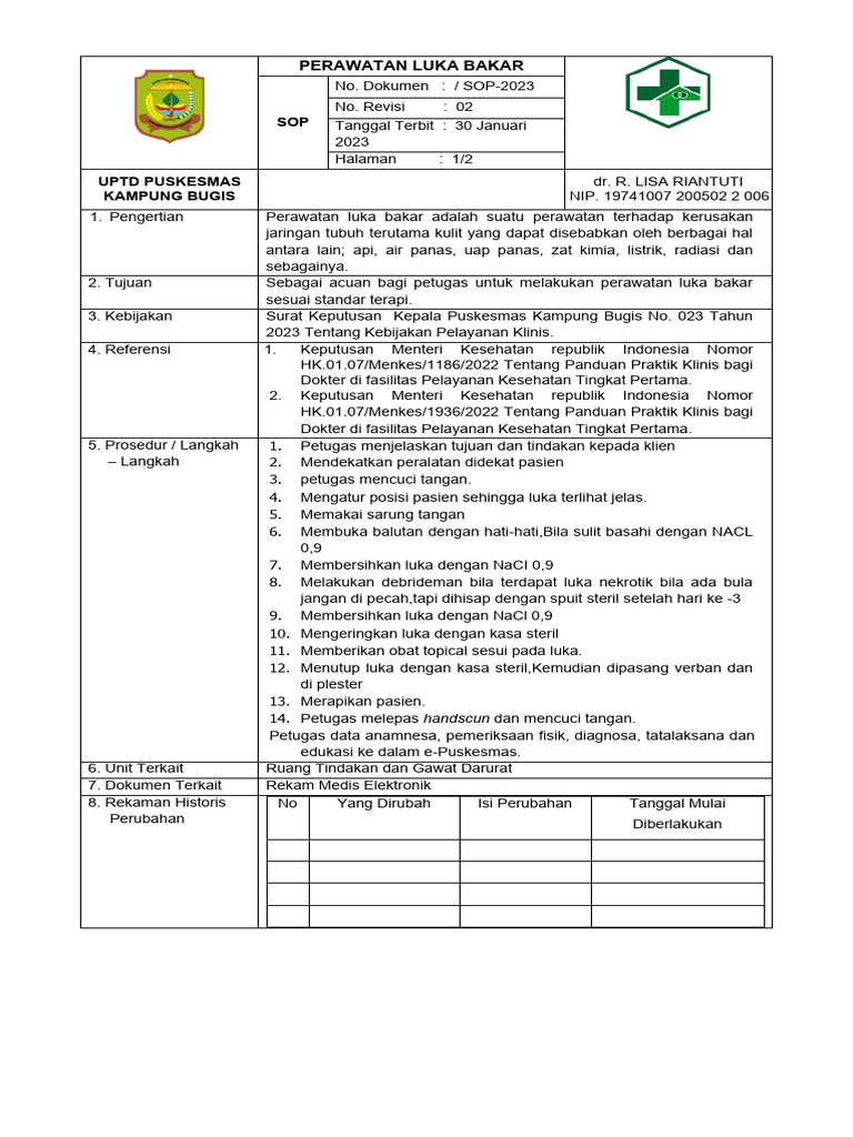 Sop Perawatan Luka Bakar | PDF