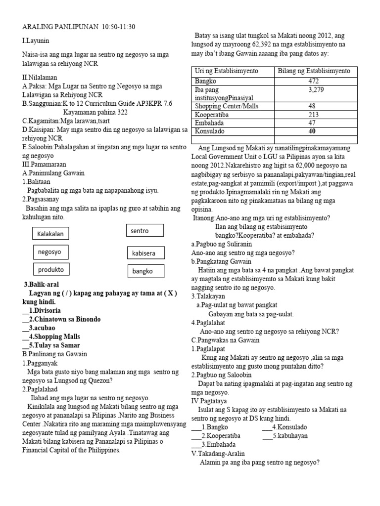 4th AP 7.6 Sentro NG Negosyo | PDF