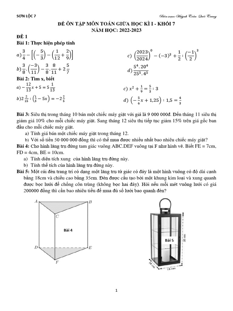 Đề Ôn Tập Giữa Hki (2023-2024) | PDF