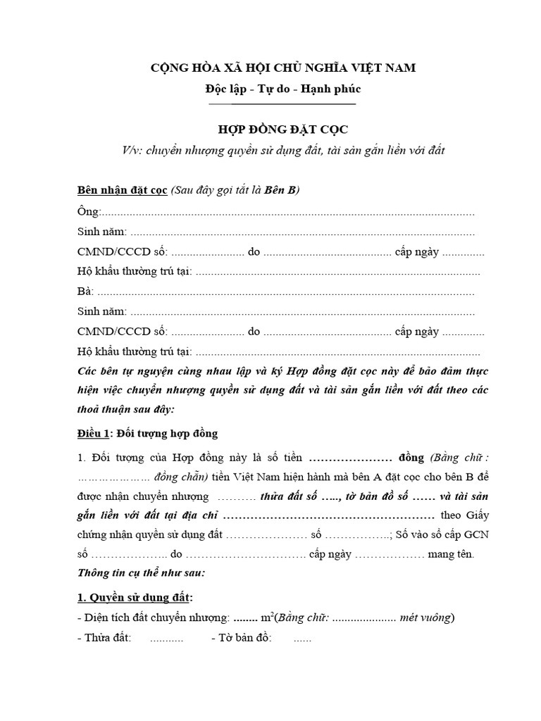 Hop Dong Dat Coc M | PDF