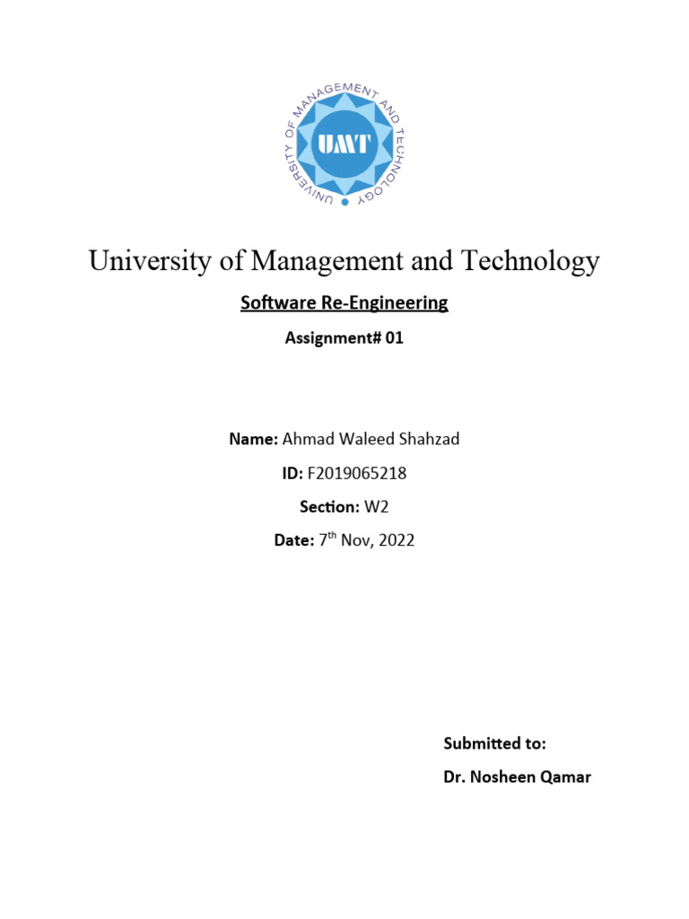 University of Management and Technology: Software Re-Engineering | PDF | Inheritance (Object ...