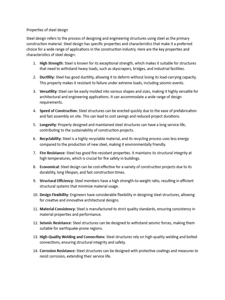 Properties of Steel Design | PDF | Steel | Strength Of Materials