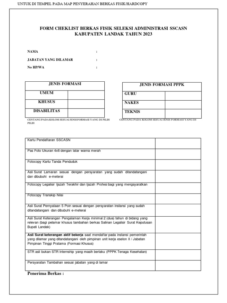 Form Ceklist Berkas Fisik PPPK 2023 | PDF