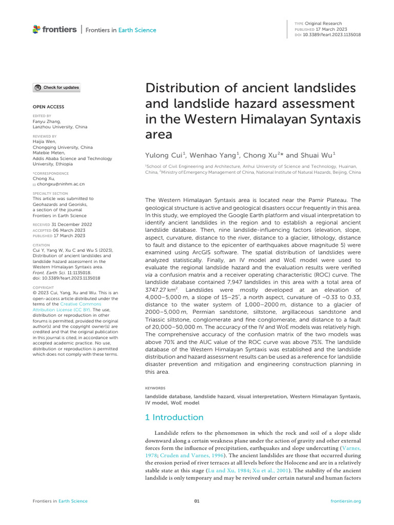 Distribution of Ancient Landslides and Landslide Hazard Assessment in The Western Himalayan ...