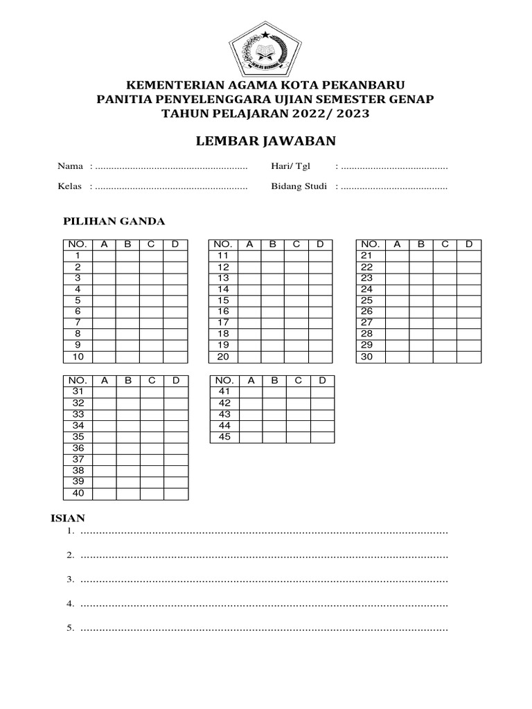 LJK Ujian Semester Genap | PDF