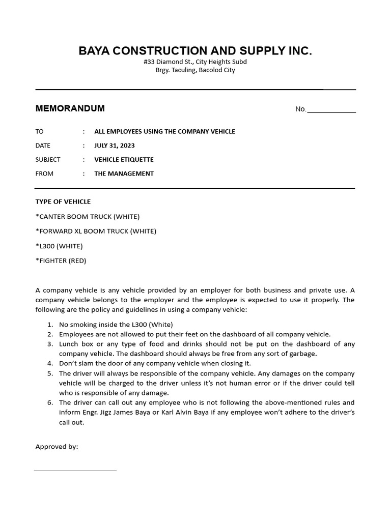 Memo - Vehicle Etiquette | PDF