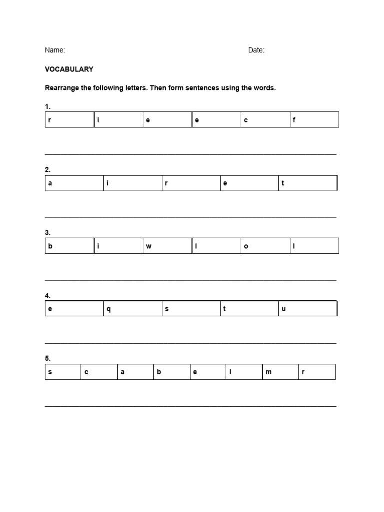 Vocabulary Grade 7 Unit 1 - Exercise | PDF