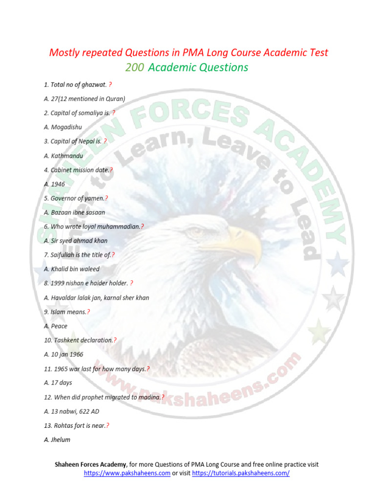 200 PMA 146 Academic Questions | PDF | Pakistan | Indus River